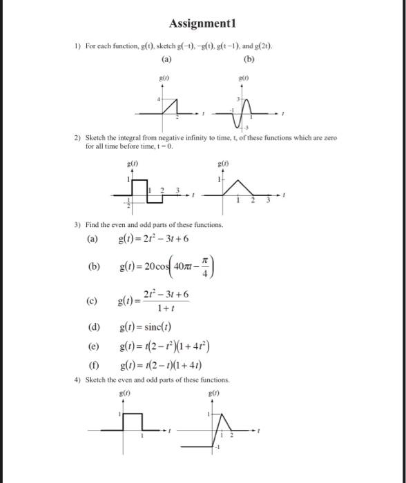 Solved Assignment 1 1) For each function, g(t), sketch | Chegg.com