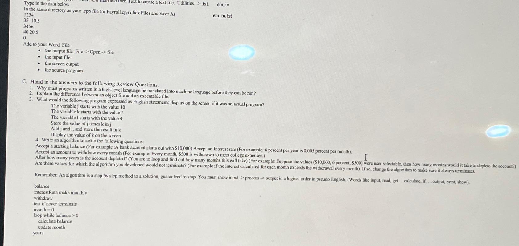 Solved Type in the data belowext to create a text file, | Chegg.com
