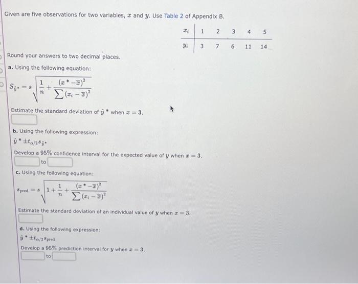 Solved Given are five observations for two variables, x and | Chegg.com