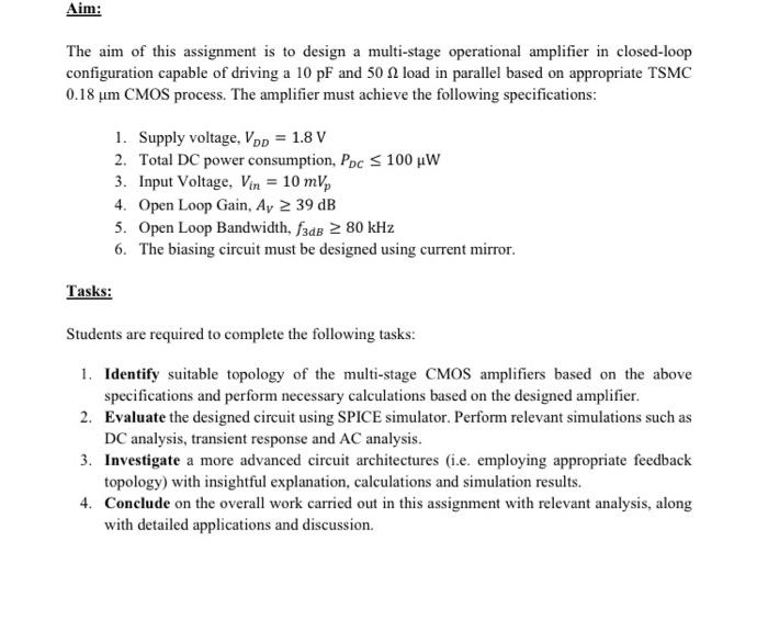 Solved The aim of this assignment is to design a multi-stage | Chegg.com