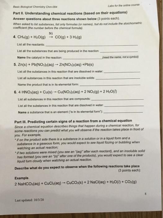 Solved Basic Biological Chemistry Chm-094 Labs for the | Chegg.com