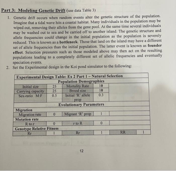 Solved art 3: Modeling Genetic Drift (use data Table 3) 1. | Chegg.com Solved art 3: Modeling Genetic Drift (use data Table 3) 1. | Chegg.com