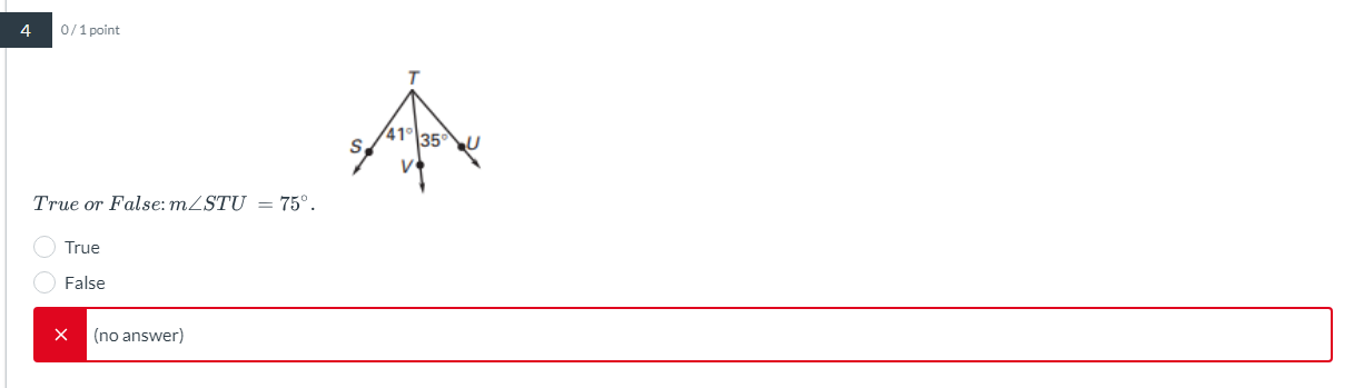 Solved True or False: m?STU=75°.TrueFalse | Chegg.com