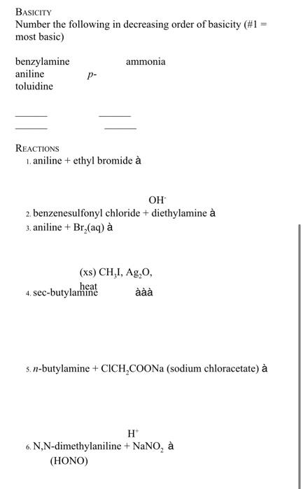 Solved BASICITY Number the following in decreasing order of | Chegg.com