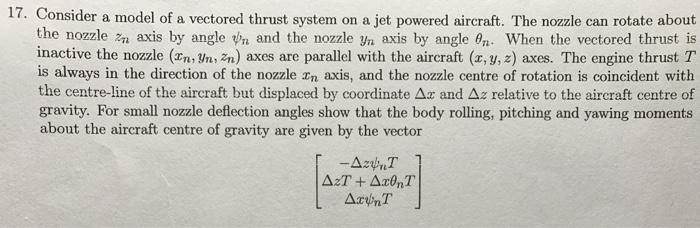 17. Consider a model of a vectored thrust system on a | Chegg.com