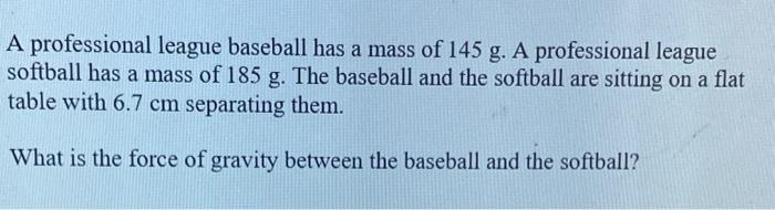 Solved A professional league baseball has a mass of 145 g. A | Chegg.com