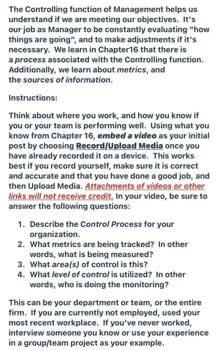 Solved The Controlling function of Management helps us | Chegg.com