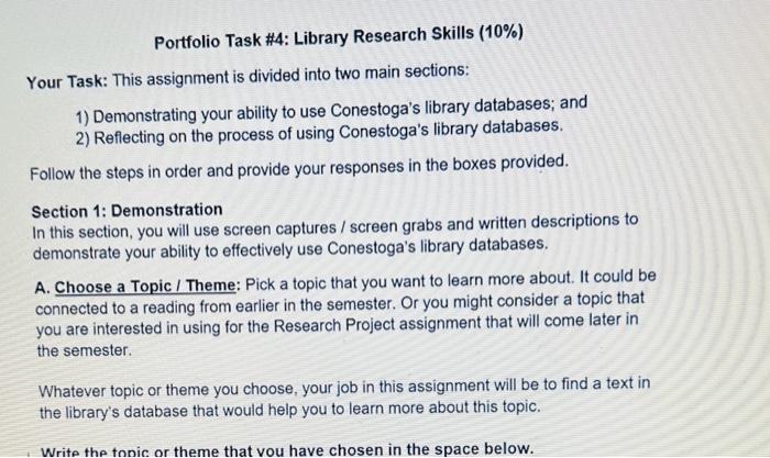 Portfolio Task #4: Library Research Skills (10%) Your | Chegg.com