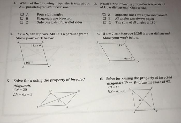 Solved 1. Solve for x in the parallelogram below. 2. Solve | Chegg.com