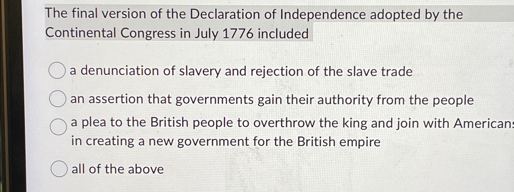 Solved The final version of the Declaration of Independence | Chegg.com