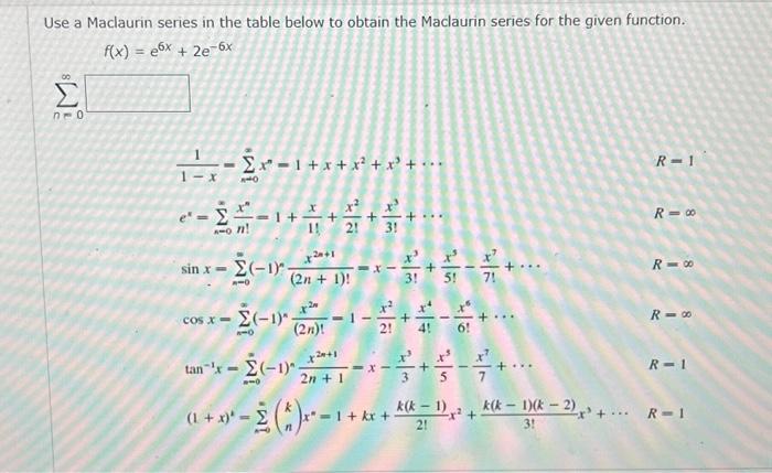 Solved Use a Maclaurin series in the table below to obtain | Chegg.com