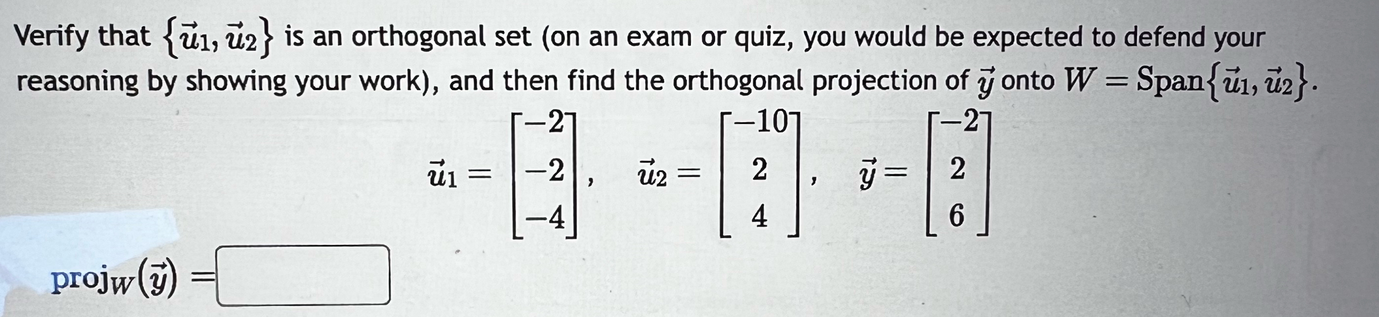 Solved Verify that {vec(u)1,vec(u)2} ﻿is an orthogonal set | Chegg.com