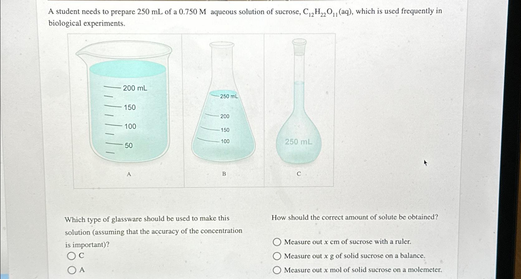 Solved A student needs to prepare 250mL of a 0.750M aqueous | Chegg.com