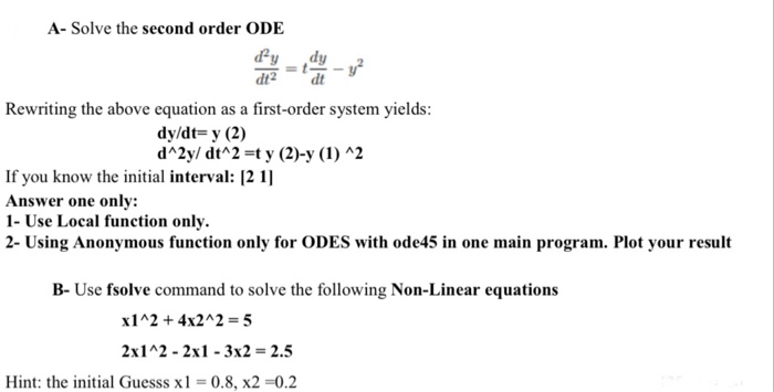 Solved A-Solve the second order ODE dy dt2 dt Rewriting the | Chegg.com