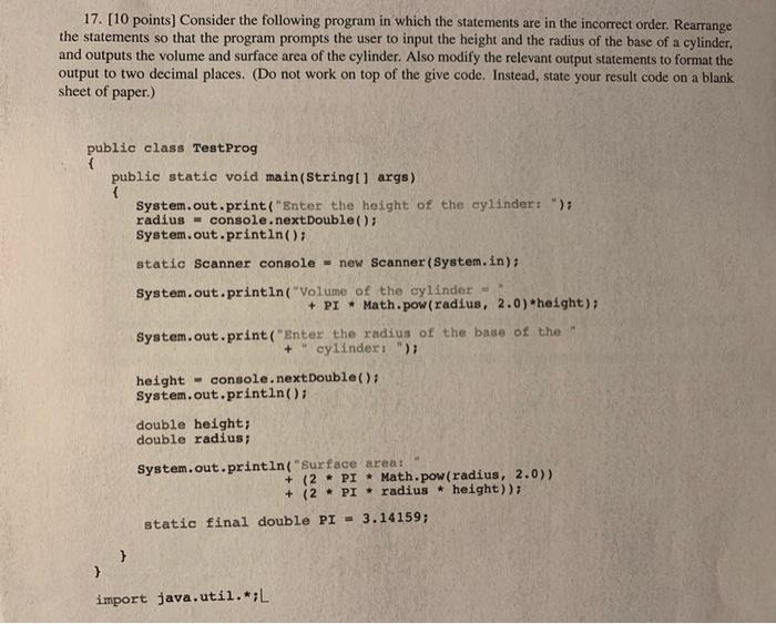 Solved 17. [10 points] Consider the following program in | Chegg.com