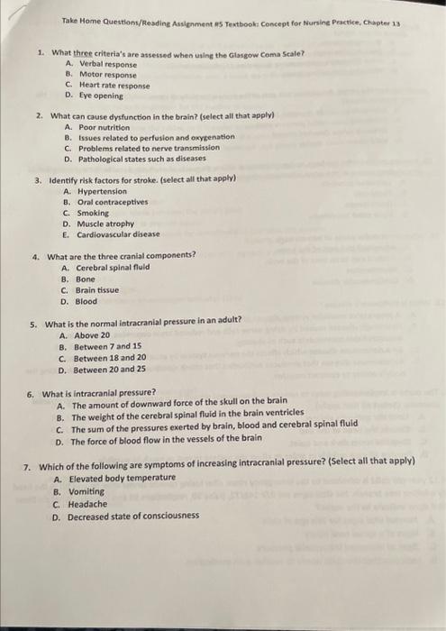 Solved Take Home Questions/Resding Assignment is Textbook: | Chegg.com