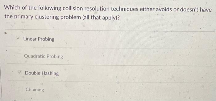 Solved Which of the following collision resolution | Chegg.com