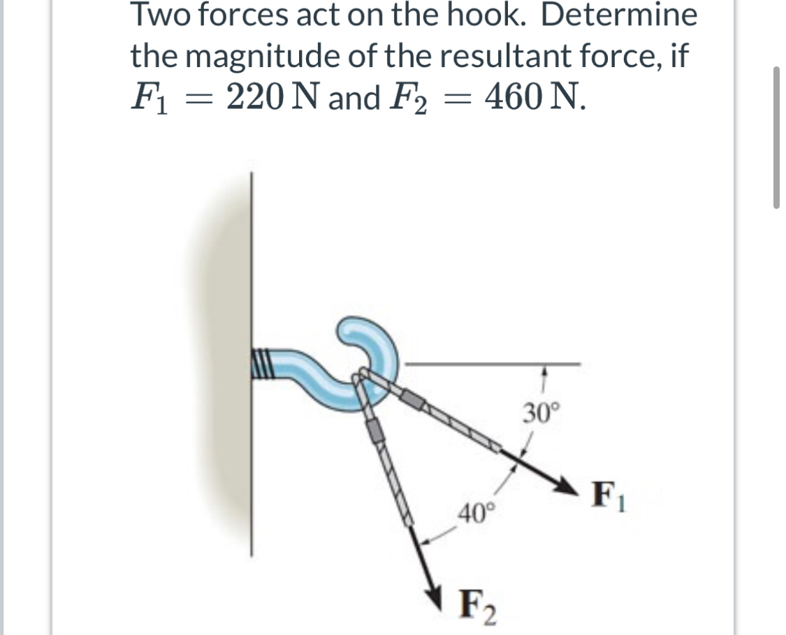 Solved Two Forces Act On The Hook Determine The Magnitude