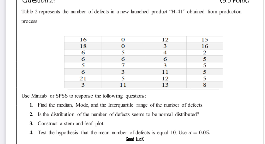 Solved Table 2 ﻿represents the number of defects in a new | Chegg.com