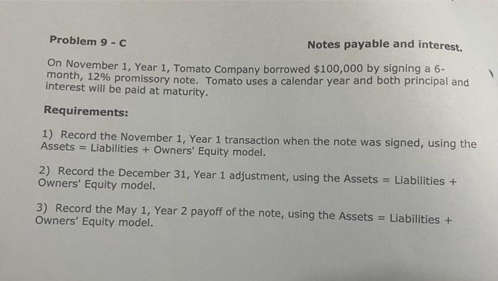 Solved Problem 9 - C Notes payable and interest. On November | Chegg.com