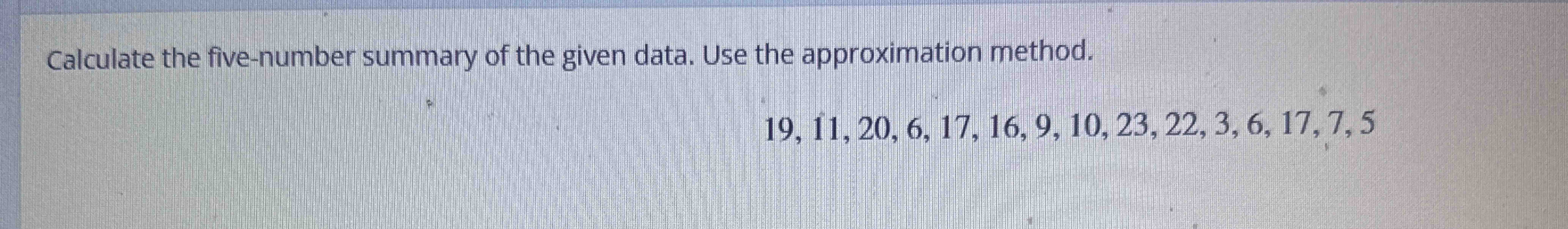 Solved Calculate the five-number summary of the given data. | Chegg.com