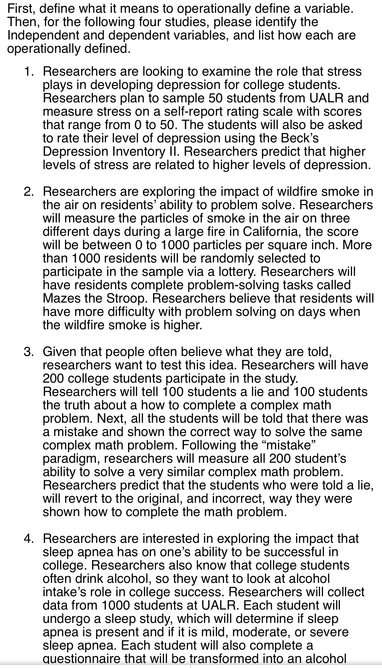 Solved First, define what it means to operationally define a | Chegg.com