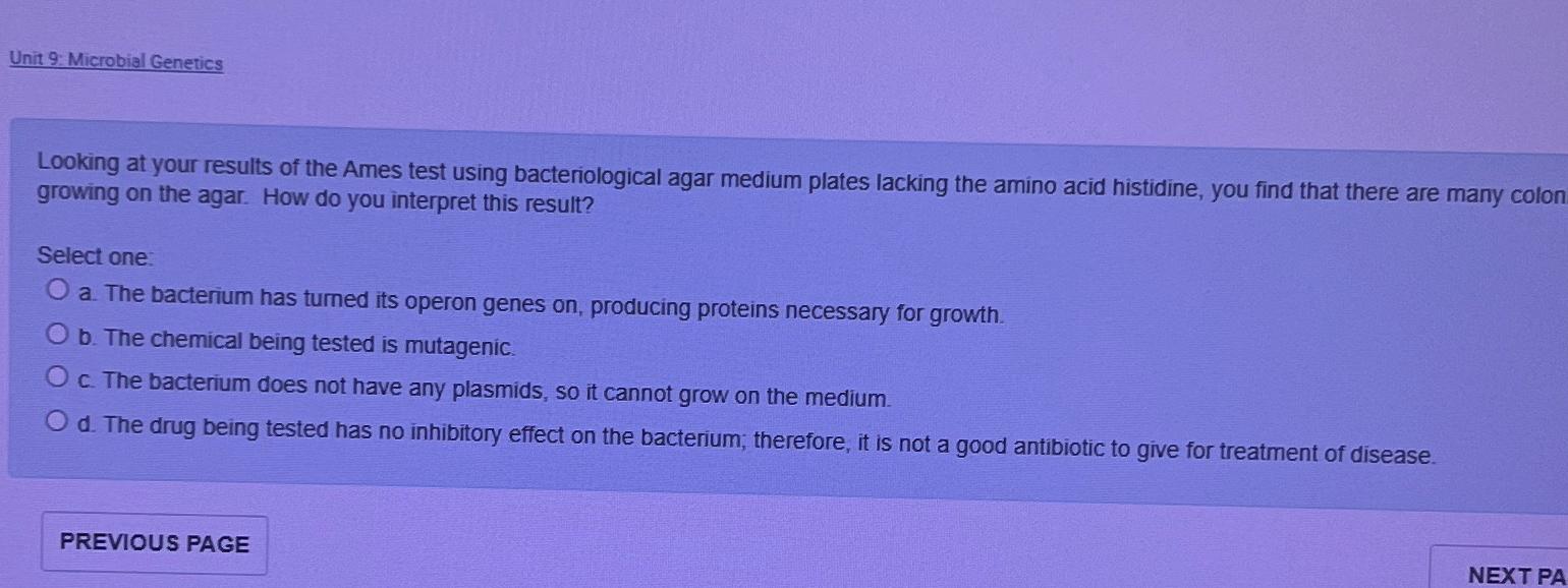 Solved Unit 9: Microbial GeneticsLooking at your results of | Chegg.com