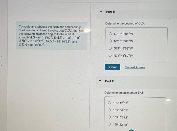 Solved Compute and tabulate the azimuths and bearings of all | Chegg.com