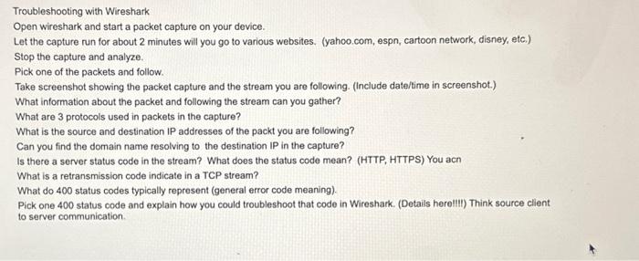 Solved Troubleshooting with Wireshark Open wireshark and | Chegg.com