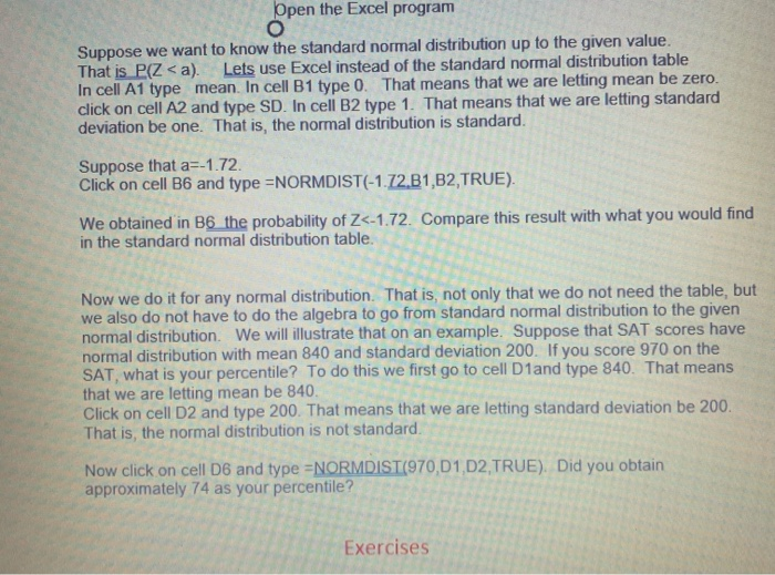 Solved Open the Excel program Suppose we want to know the | Chegg.com
