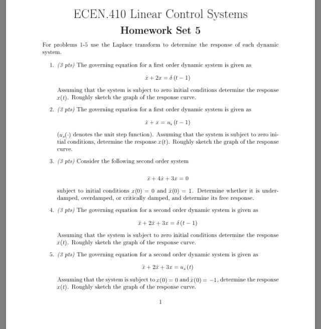 Solved ECEN.410 Linear Control Systems Homework Set 5 For | Chegg.com