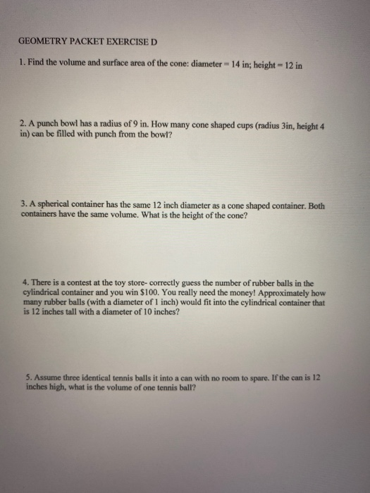 Solved Geometry Packet Exercise A B Use this picture for | Chegg.com