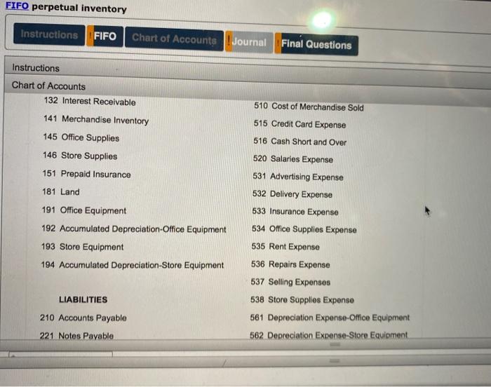 Solved FIFO perpetual inventory Instructions FIFO Chart of | Chegg.com