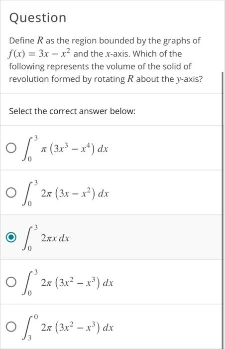 Solved Question Define R as the region bounded by the graphs | Chegg.com
