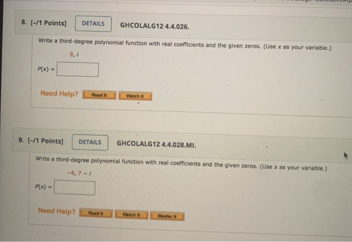 Solved 1. [0/1 Points] DETAILS PREVIOUS ANSWERS GHCOLALG12 | Chegg.com