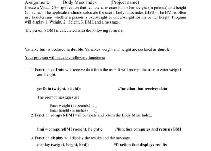Solved Assignment: Body Mass Index (Project name) Create a | Chegg.com