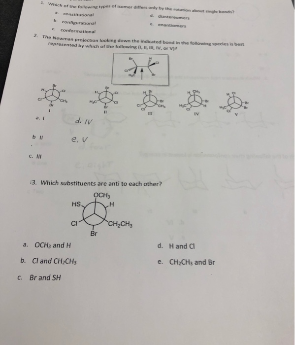 Solved 1. Which of the following types of isomer differs | Chegg.com