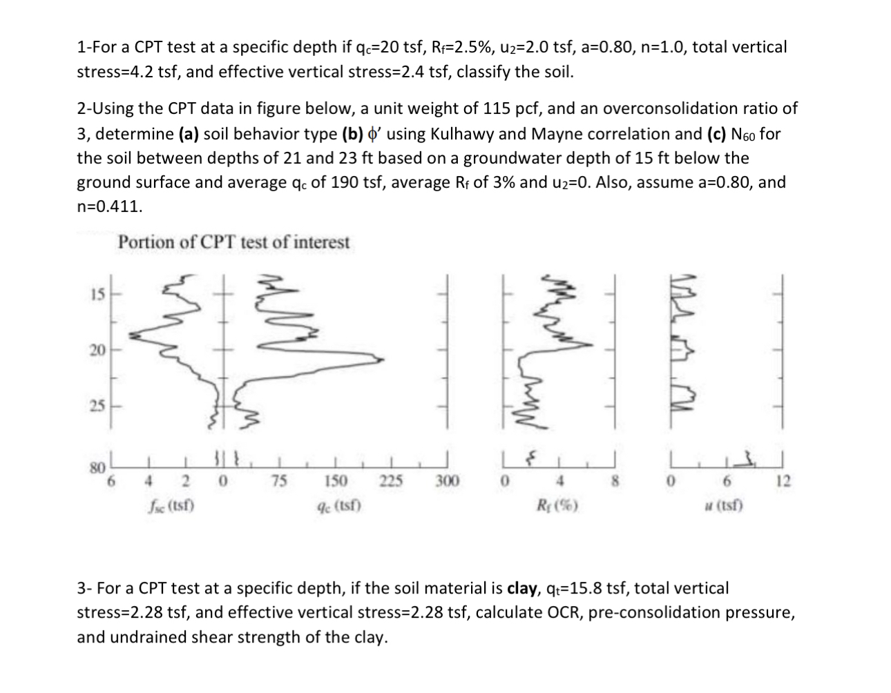 Solved 1-For a CPT test at a specific depth if qc=20 | Chegg.com