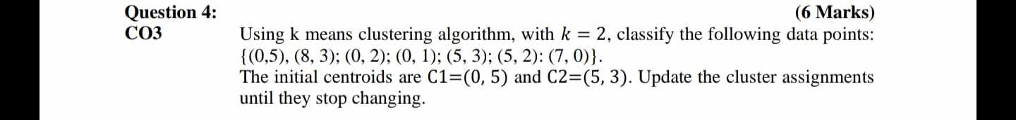 Solved Question 4:(6 ﻿Marks)CO3Using k means clustering | Chegg.com