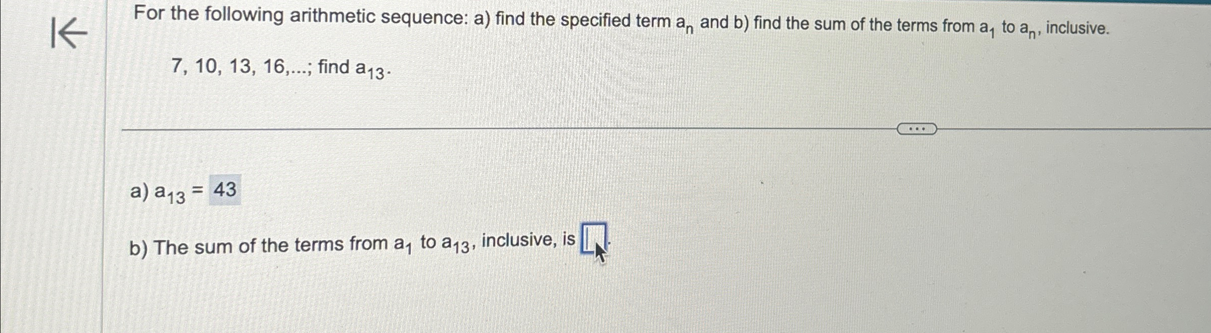Solved For the following arithmetic sequence: a) ﻿find the | Chegg.com