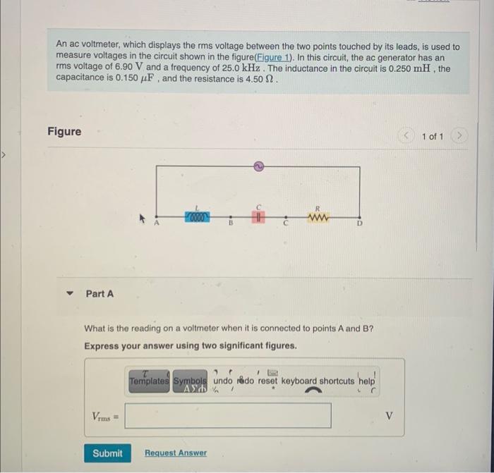 Solved An ac voltmeter, which displays the rms voltage | Chegg.com