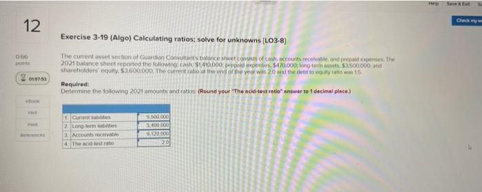 Solved Hep Save 12 Exercise 3-19 (Algo) Calculating ratios: | Chegg.com