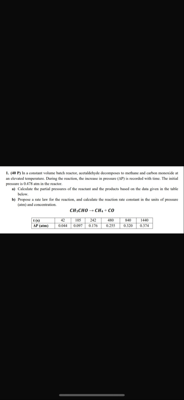 Solved (40 ﻿P) ﻿In a constant volume batch reactor, | Chegg.com