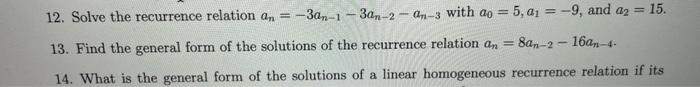Solved 12. Solve the recurrence relation | Chegg.com