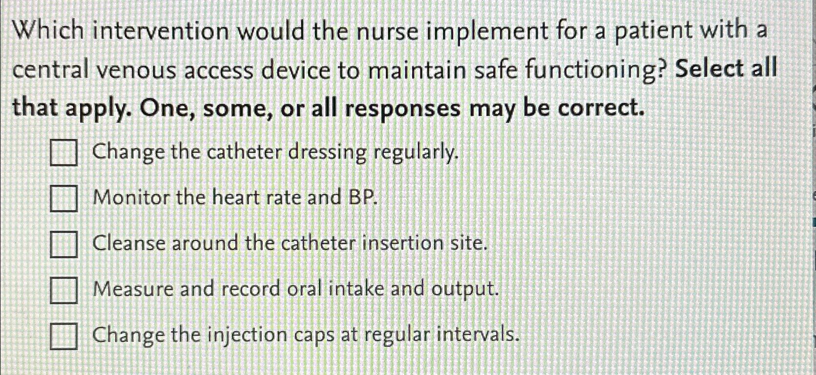 Solved Which intervention would the nurse implement for a | Chegg.com