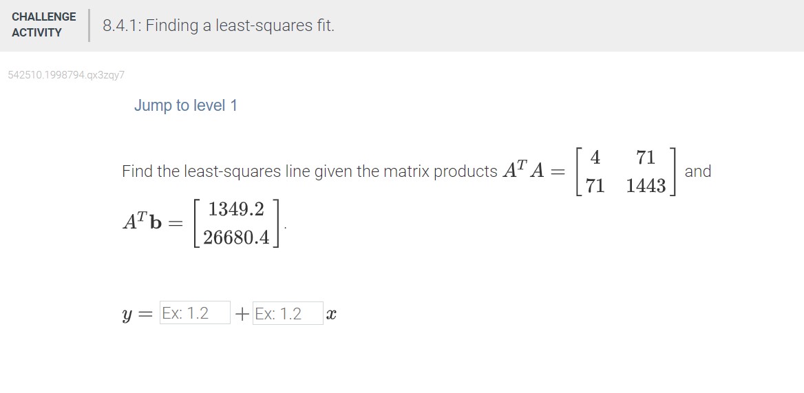 Solved 8.4.1: Finding a least-squares | Chegg.com
