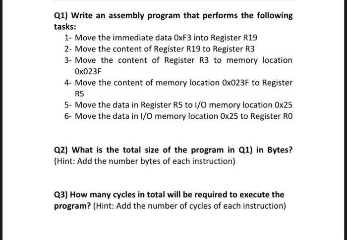 Solved Q1) Write an assembly program that performs the | Chegg.com
