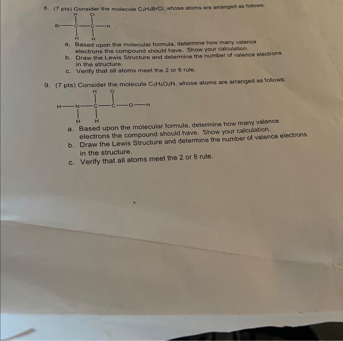 Solved 8. (7 pts) Consider the molecule C2H4BrCl2, whose | Chegg.com