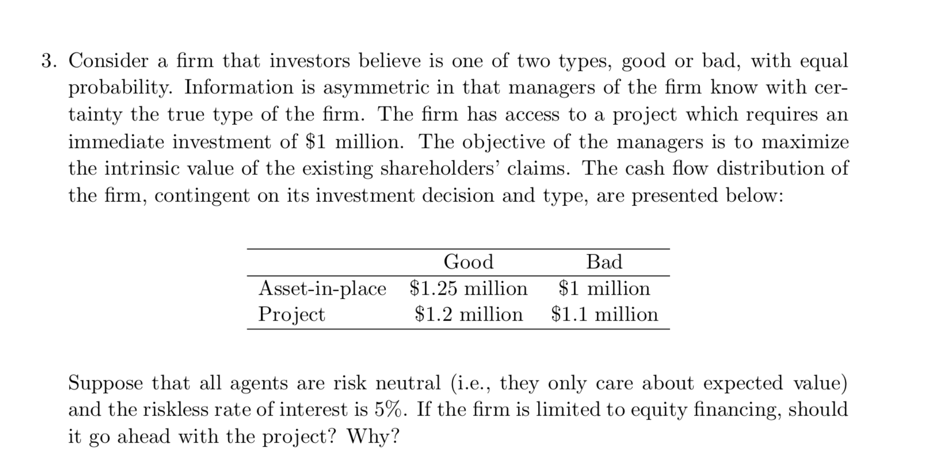 Solved Consider a firm that investors believe is one of two | Chegg.com