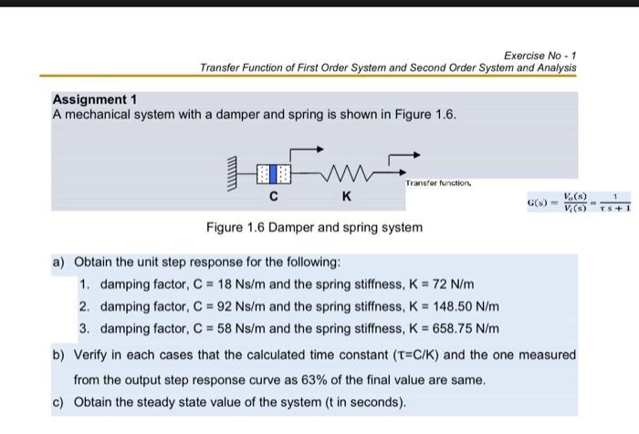 Solved Exercise No - 1 Transfer Function of First Order | Chegg.com